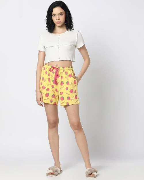 Buy Women Strawberry Print Shorts with Drawstring Fastening Online at ...
