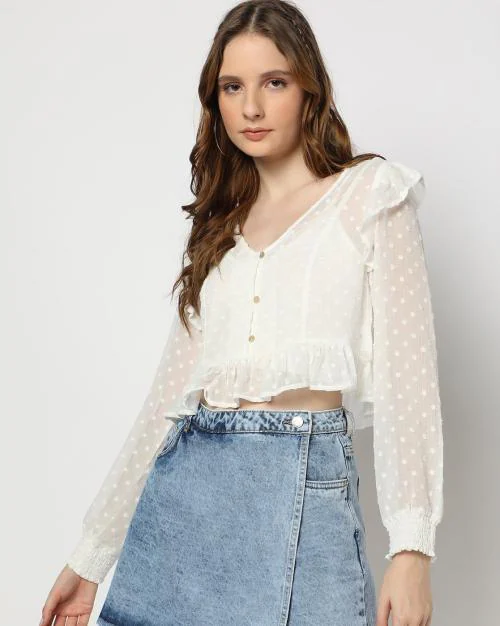 Buy Women Swiss-Dot Relaxed Fit Top Online at Best Prices in India ...