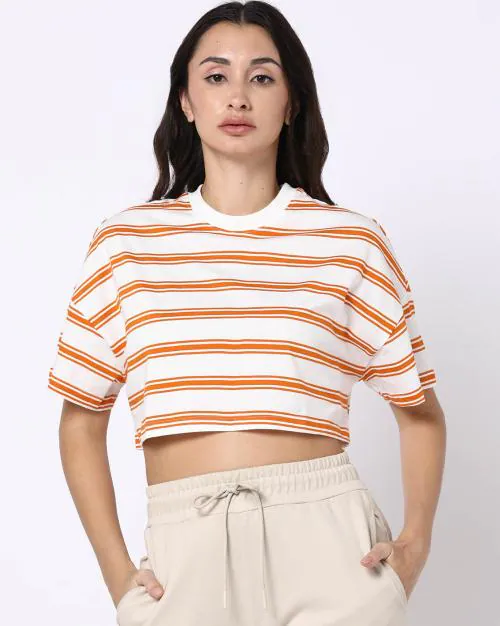 Buy Women Striped Relaxed Fit Crop Top Online at Best Prices in India ...