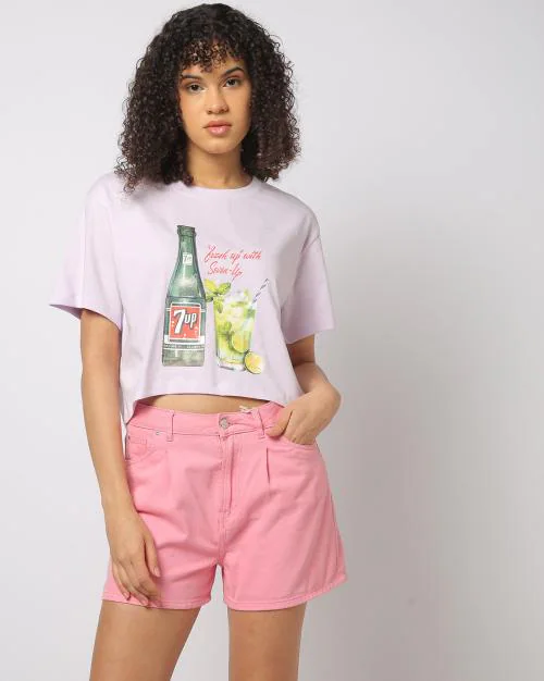 Buy Women 7Up Print Boxy Fit Crew-Neck T-Shirt Online at Best Prices in ...