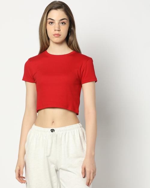 Buy Women Ribbed Relaxed Fit Crop Top Online at Best Prices in India ...