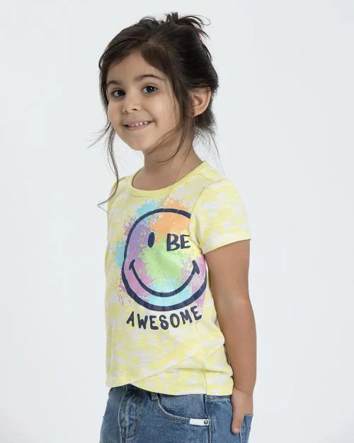 Buy Girls Printed Regular Fit Crew-Neck Top Online at Best Prices in ...