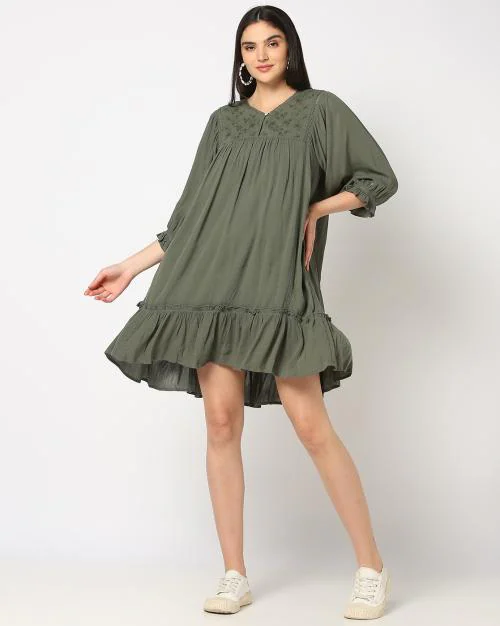 Buy Women Embroidered A-Line Dress Online at Best Prices in India ...