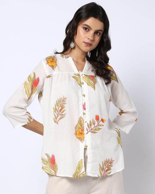 Buy Women Leaf Print Regular Fit Top Online at Best Prices in India ...
