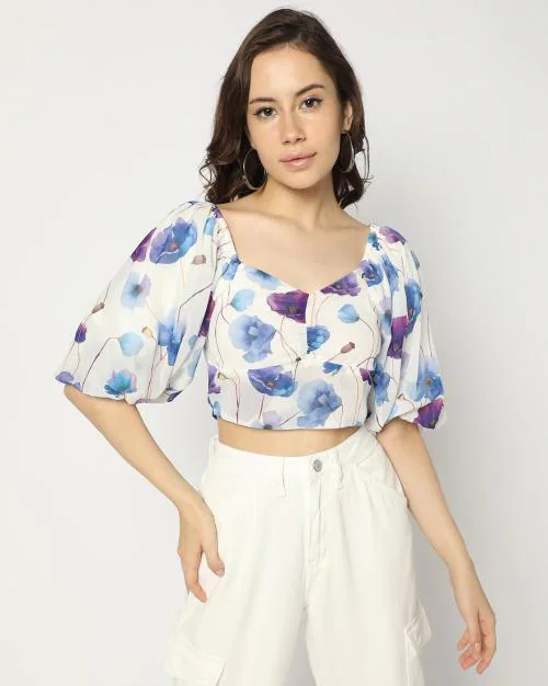 Buy Women Floral Print Fitted Crop Top Online at Best Prices in India ...