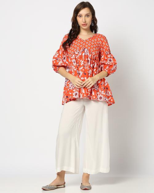 Buy Women Floral Print Regular Fit Flared Tunic Online at Best Prices ...