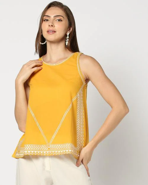 Buy Women Embroidered Regular Fit Top Online at Best Prices in India ...