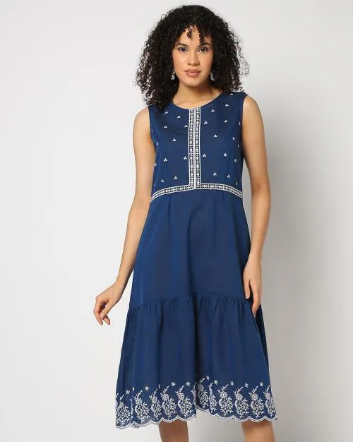 Buy Women Embroidered A-Line Dress Online at Best Prices in India ...