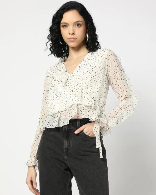 Buy Women Micro Print Regular Fit V-Neck Top Online at Best Prices in ...