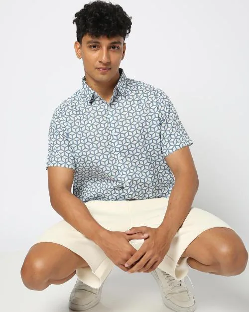 Buy Men Geometric Print Regular Fit Shirt Online at Best Prices in ...