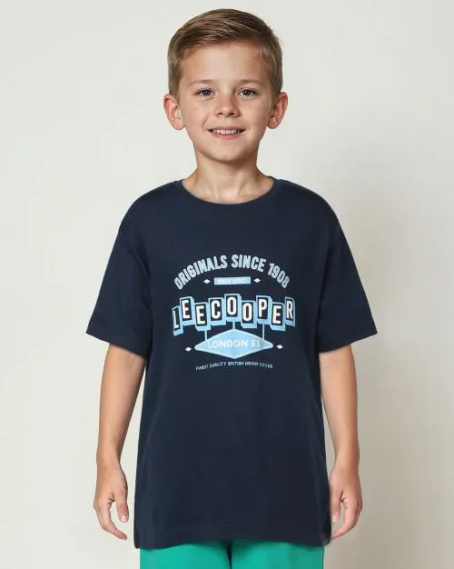 Buy Boys Logo Print Relaxed Fit Crew-Neck T-Shirt Online at Best Prices ...