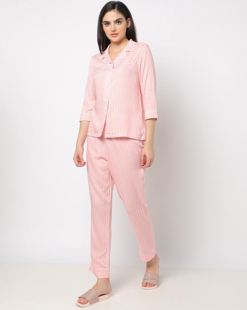 Buy Striped Front-Open Top & Pyjamas Set Online at Best Prices in India ...