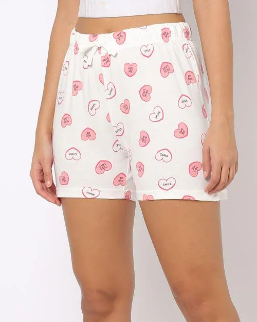 Buy Heart Print Shorts with Elasticated Drawstring Waist Online at Best ...