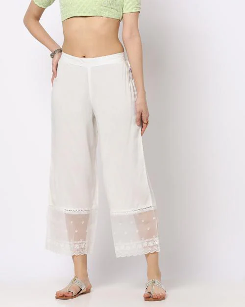Buy Palazzos with Sheer Panel Hems Online at Best Prices in India ...