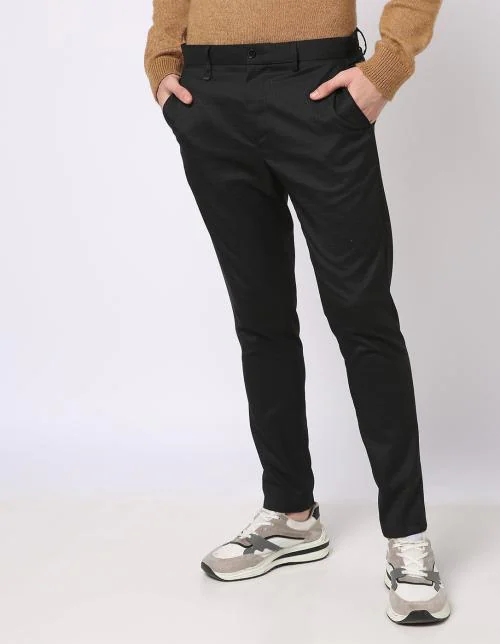 Buy Checked Slim Fit Flat-Front Trousers Online at Best Prices in India ...