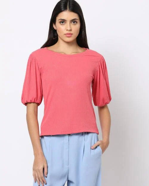 Buy Ribbed Round-Neck Top Online at Best Prices in India - JioMart.