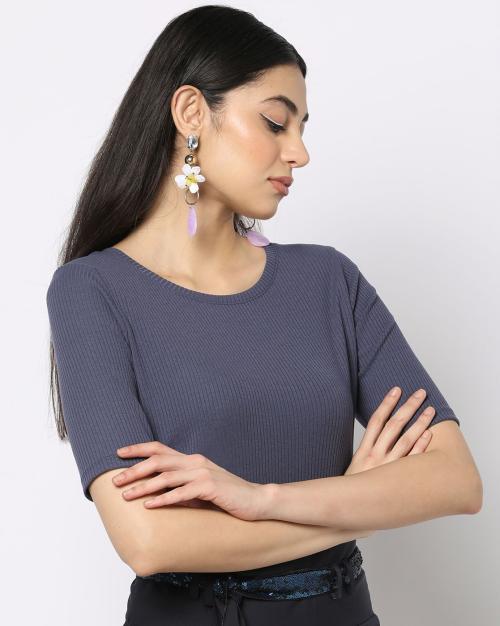 Buy Ribbed Crew-Neck T-Shirt Online at Best Prices in India - JioMart.