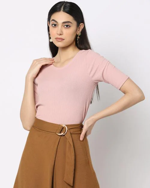 Buy Ribbed Crew-Neck T-Shirt Online at Best Prices in India - JioMart.