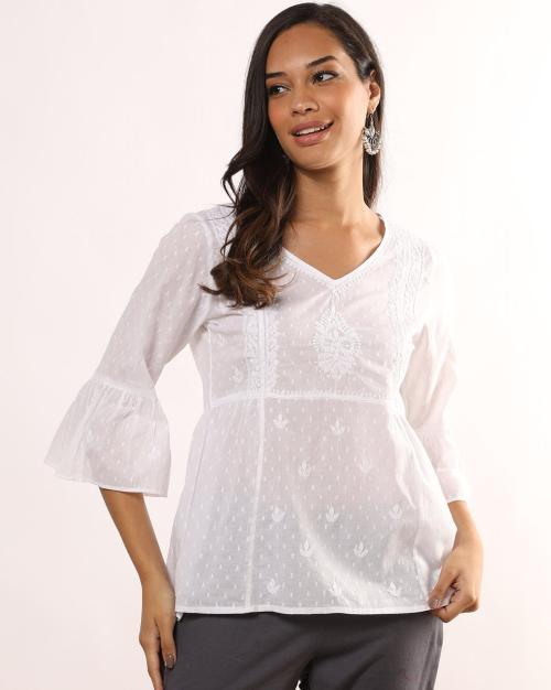 Buy Women Chikankari V-Neck Top Online at Best Prices in India - JioMart.