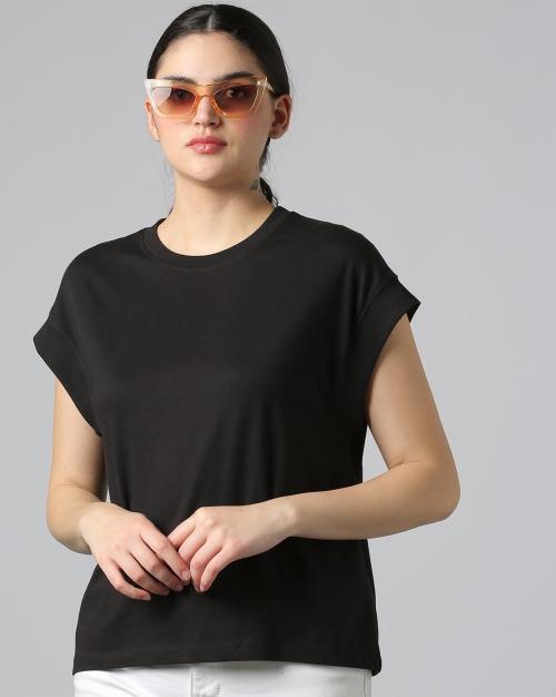 Buy Women Crew-Neck T-Shirt with Extended Sleeves Online at Best Prices ...