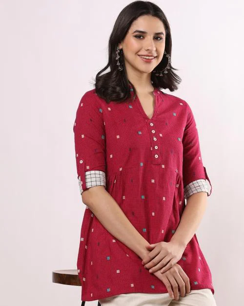 Buy Women Printed Tunic with Button Accent Online at Best Prices in ...