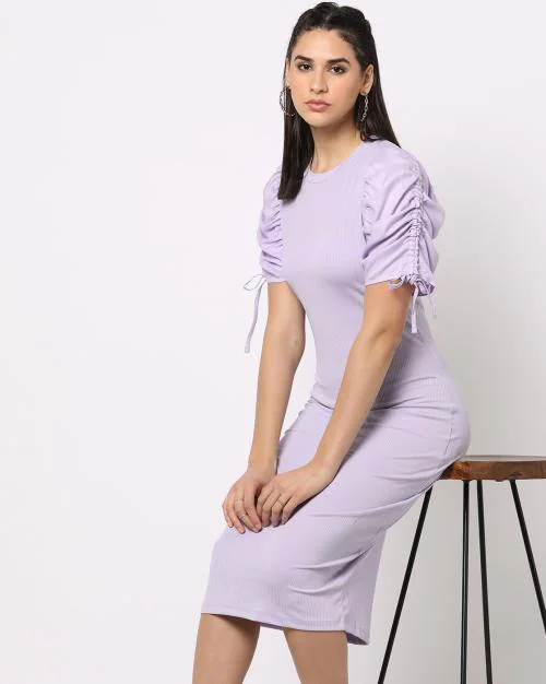Buy Bodycon Dress with Ruched Sleeves Online at Best Prices in India ...