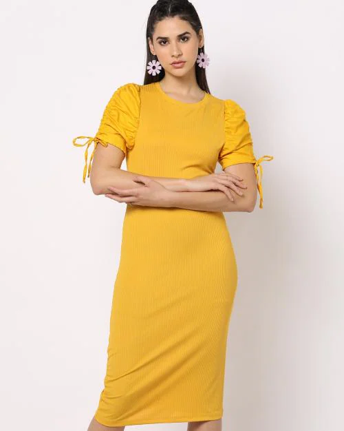 Buy Bodycon Dress with Ruched Sleeves Online at Best Prices in India ...