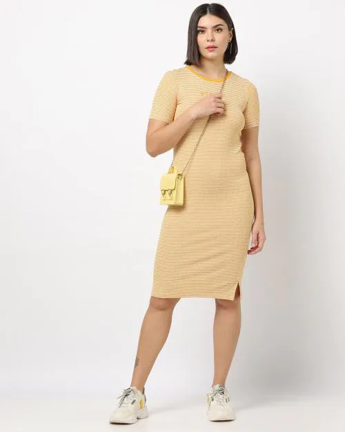 Buy Striped Round-Neck Bodycon Dress Online at Best Prices in India ...