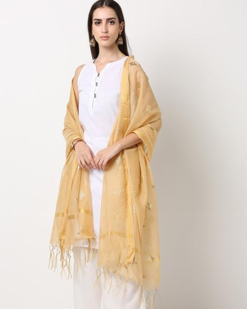 Buy Block Print Dupatta with Tassels Online at Best Prices in India ...
