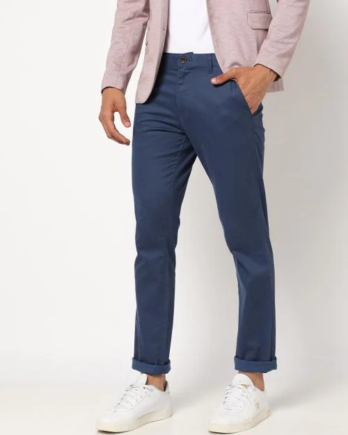 Buy Tapered Fit Flat-Front Pants with Insert Pockets Online at Best ...