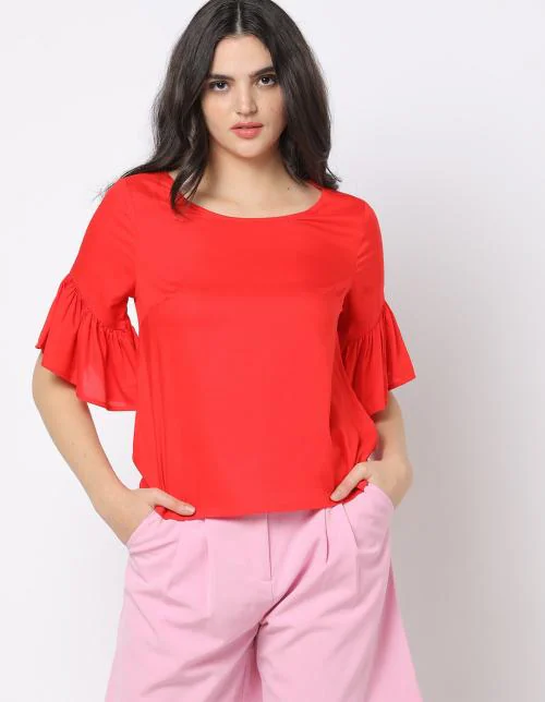 Buy Round-Neck Top with Bell Sleeves Online at Best Prices in India ...