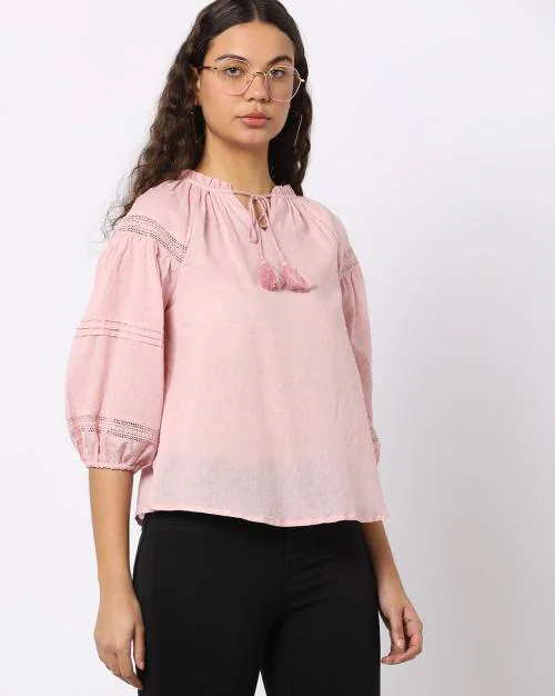 Boho Dobby Top with Lace Insert - JioMart