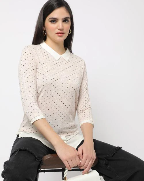 Buy Polka-Dot Print Top with Collar Neck Online at Best Prices in India ...