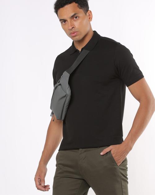 Buy Regular Fit Ottoman Polo T-Shirt with Jacquard Collar Online at ...