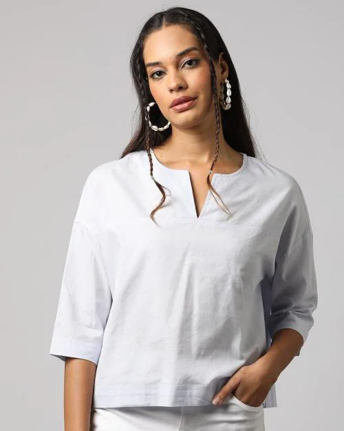Buy Oversized Notched Round-Neck Yoke Top Online at Best Prices in ...