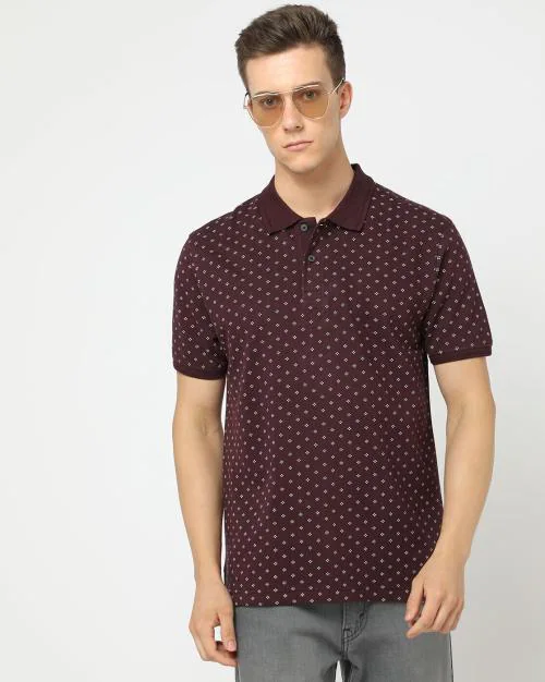 Buy Regular Fit Geometric Print Polo T-Shirt Online at Best Prices in ...