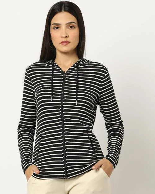 Buy Striped Zip-Front Top with Hood Online at Best Prices in India ...