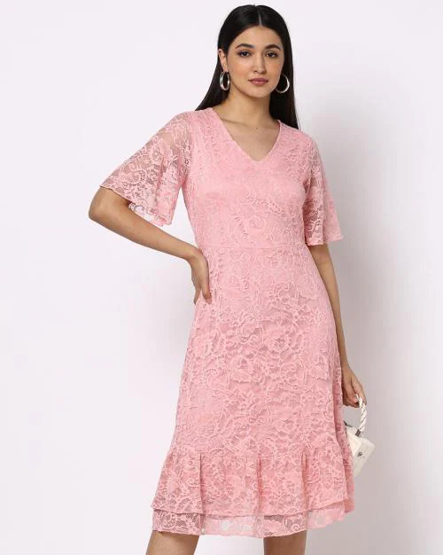Buy Lacy V-Neck A-Line Dress Online at Best Prices in India - JioMart.