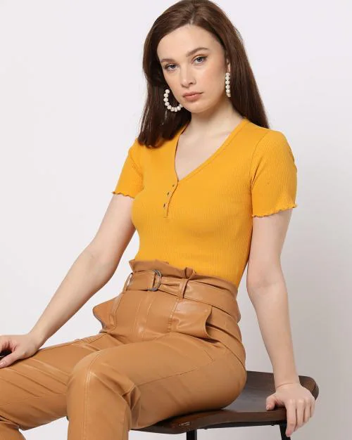 Buy Ribbed V-Neck Top Online at Best Prices in India - JioMart.