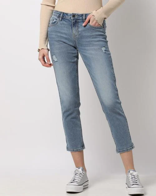 Buy Women Lightly Washed Ankle-Length Straight Fit Jeans Online at Best ...