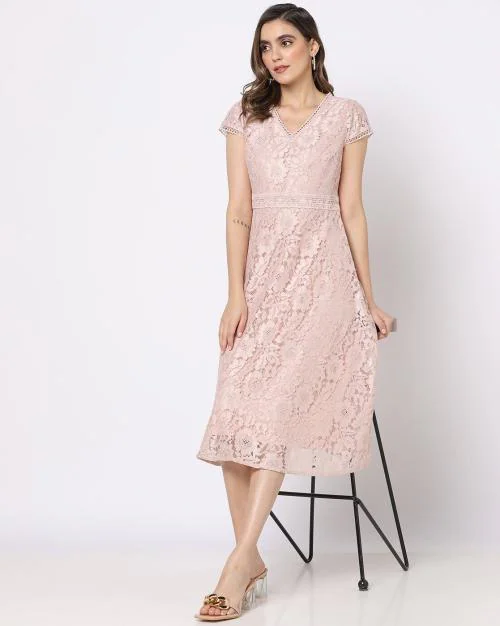 Buy Lacy V-Neck A-Line Dress Online at Best Prices in India - JioMart.