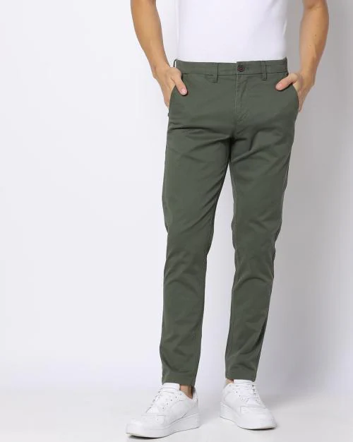 Buy Tapered Fit Flat-Front Trousers Online at Best Prices in India ...