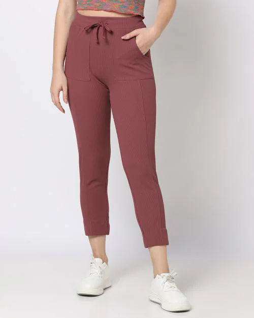Buy Women Ribbed Joggers with Drawstring Waist Online at Best Prices in ...