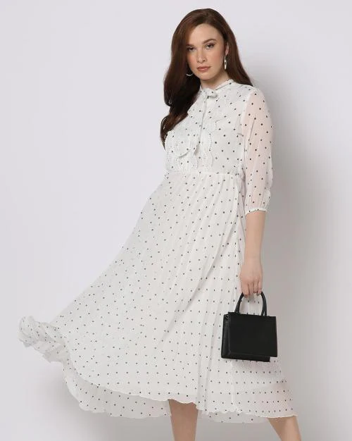 Buy Printed Fit & Flare Dress with Lace Panels Online at Best Prices in ...