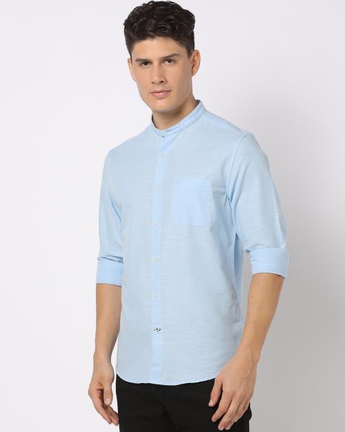 Buy Men Slim Fit Band Collar Shirt Online at Best Prices in India ...