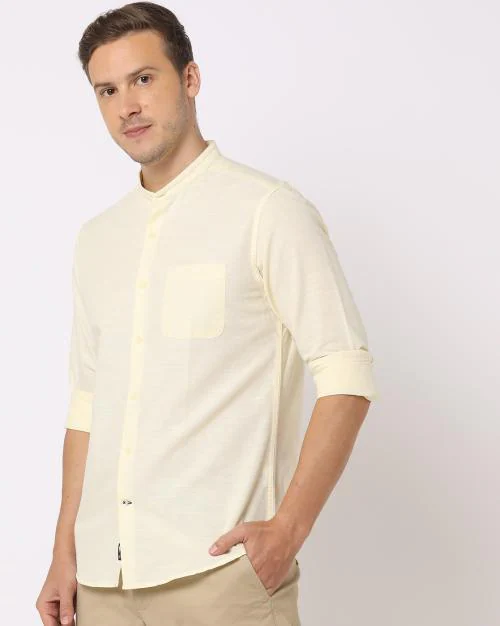 Buy Men Slim Fit Band Collar Shirt Online at Best Prices in India ...