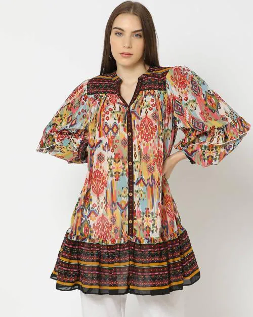 Buy Women Floral Print Relaxed Fit Flared Tunic Online at Best Prices ...