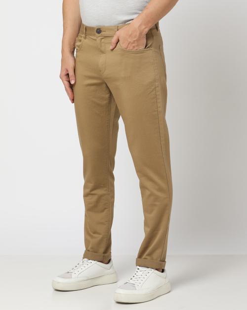 Buy Tapered Fit Flat-Front Trousers Online at Best Prices in India ...