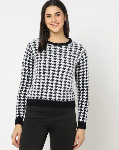 Buy Houndstooth Pattern Crew-Neck Pullover Online at Best Prices in India - JioMart.