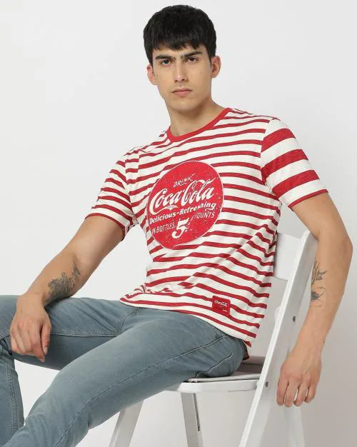 Buy Coca-Cola Collab Striped Slim Fit T-Shirt Online at Best Prices in ...